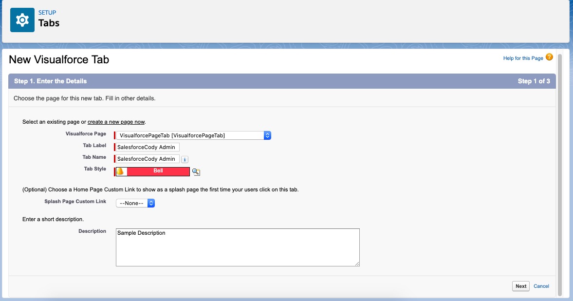 Setup Visualforce Page As Tab Salesforce Cody